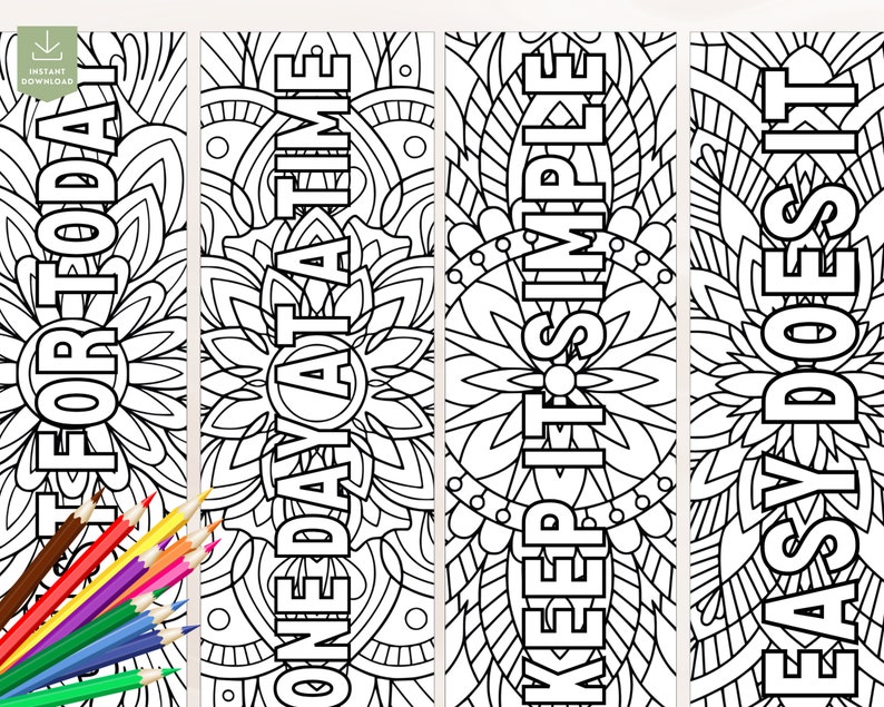 Printable Coloring Bookmark With AA Affirmations and Slogans, Recovery ...