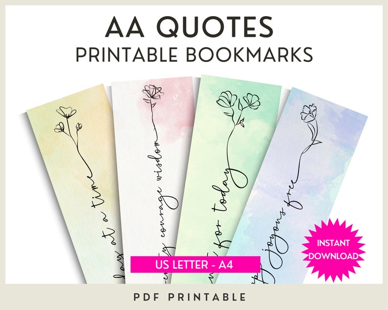 Bookmarks Set One Day at A Time, AA Quotes and Sayings, Printable PDF ...