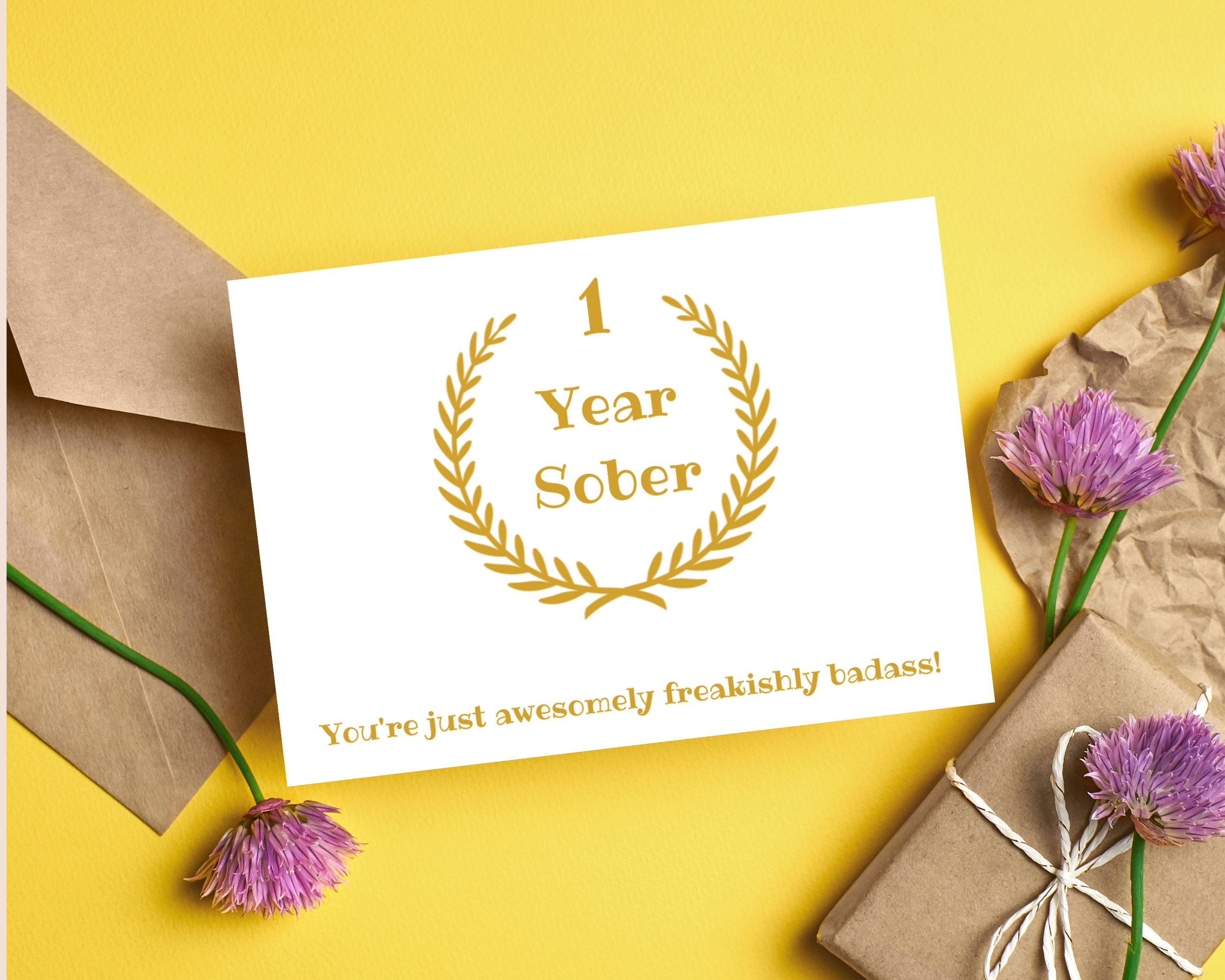 ONE YEAR SOBER Printable Sobriety Card, Digital Soberversary Greeting ...