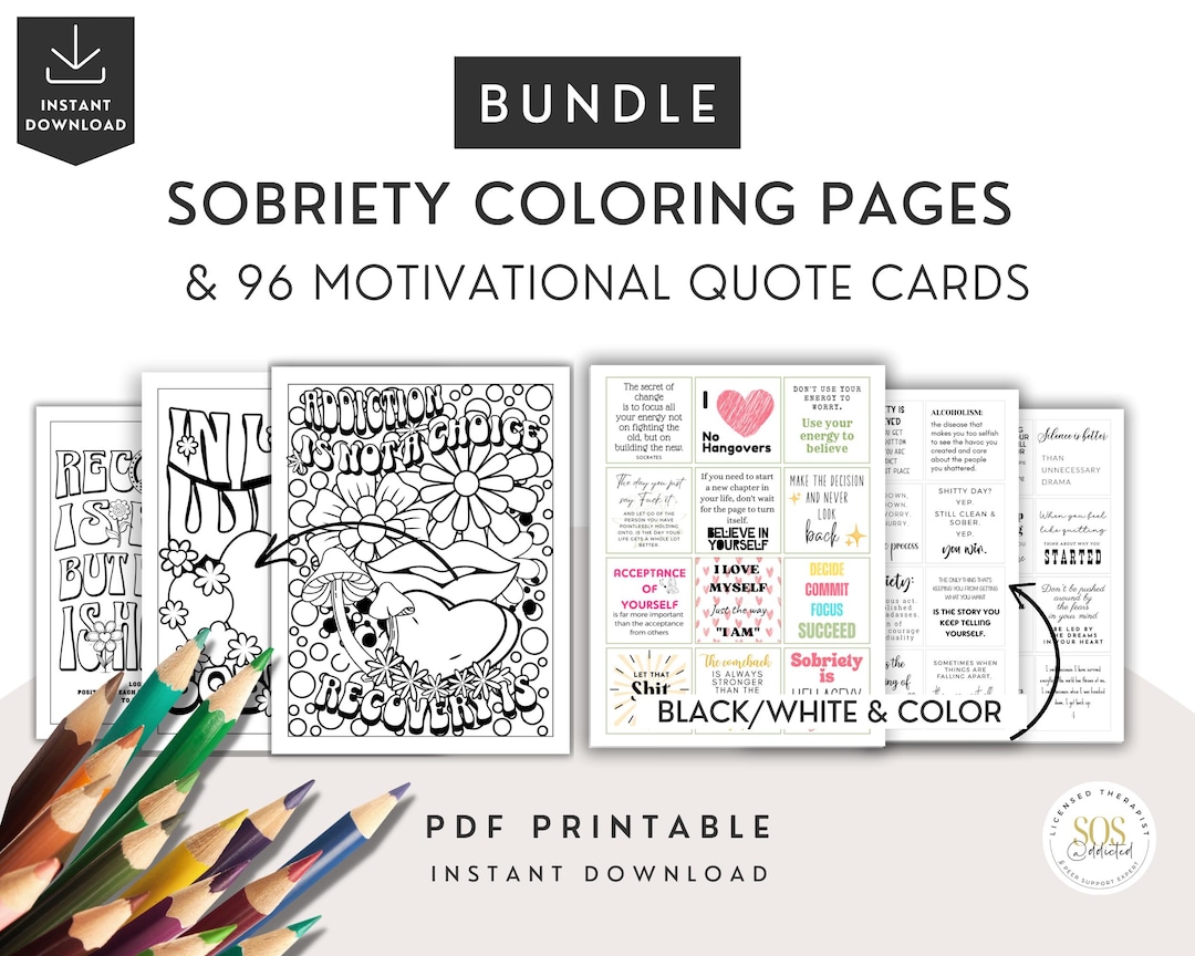 Sobriety Coloring Pages for Adults and Teens AND Sober Quote Digital ...