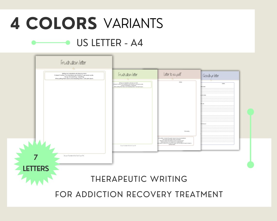 Addiction Recovery Letters Therapy Worksheets Sobriety - Etsy