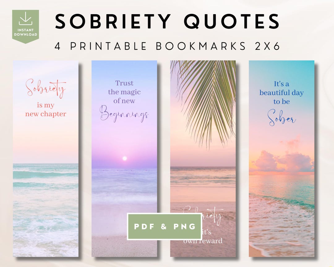 Printable Sobriety Beach Bookmark Set of 4, Digital Addiction Recovery ...
