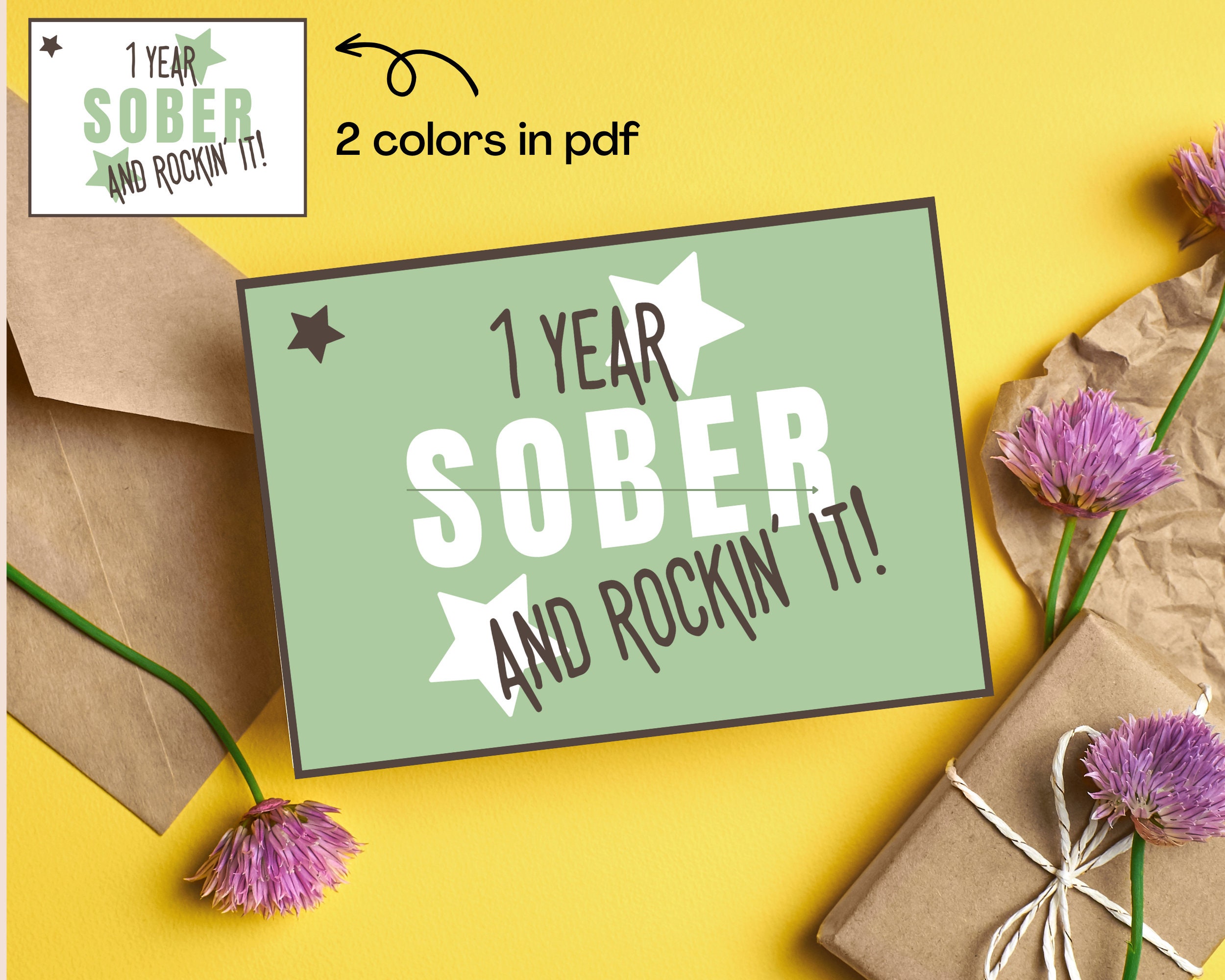 One Year Sober Printable Sobriety Card, Digital Soberversary, Sobriety ...