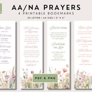 AA NA Al Anon Prayers Bookmark Set, Floral Serenity Prayer, Narcotics ...