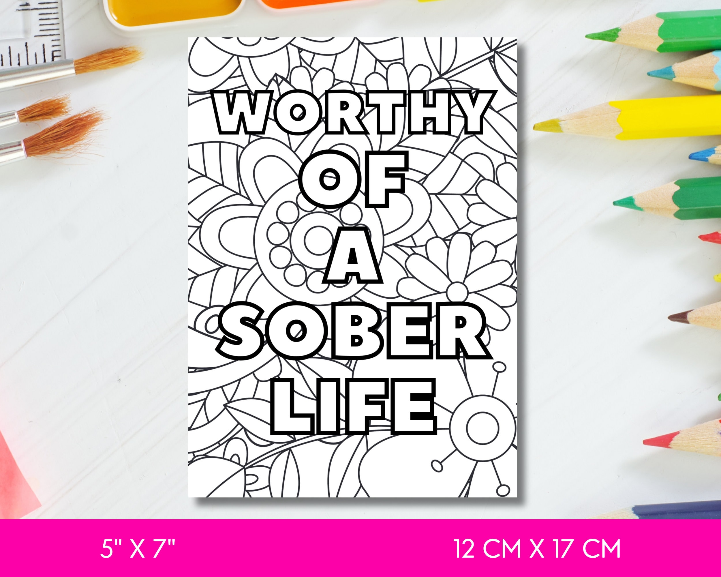 Sobriety Coloring Card AA Recovery Card Printable 5x7 Floral - Etsy