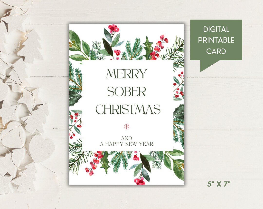 Sobriety Merry Christmas Card, Digital and Printable PDF Template, 5x7 ...