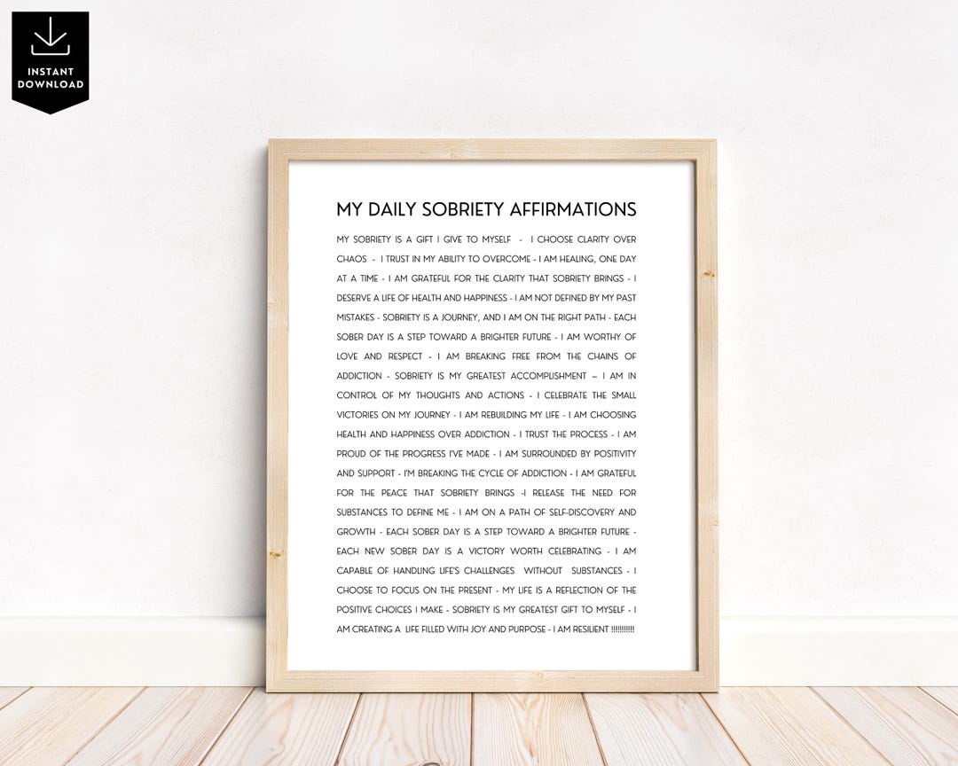 Daily Sobriety Affirmation Printable Poster, Therapist Home Office ...