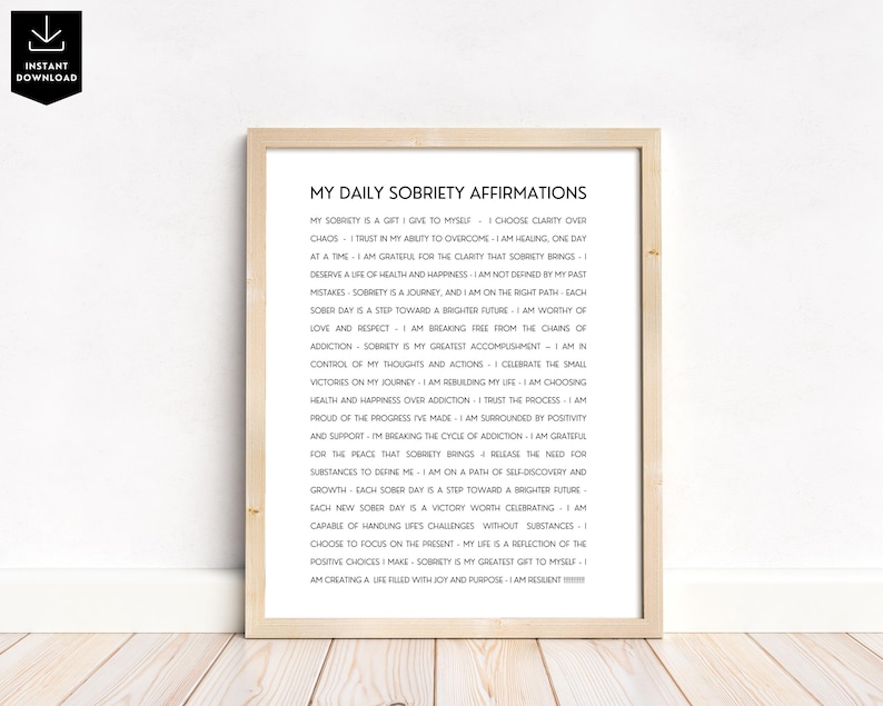 Daily Sobriety Affirmation Printable Poster, Therapist Home Office ...