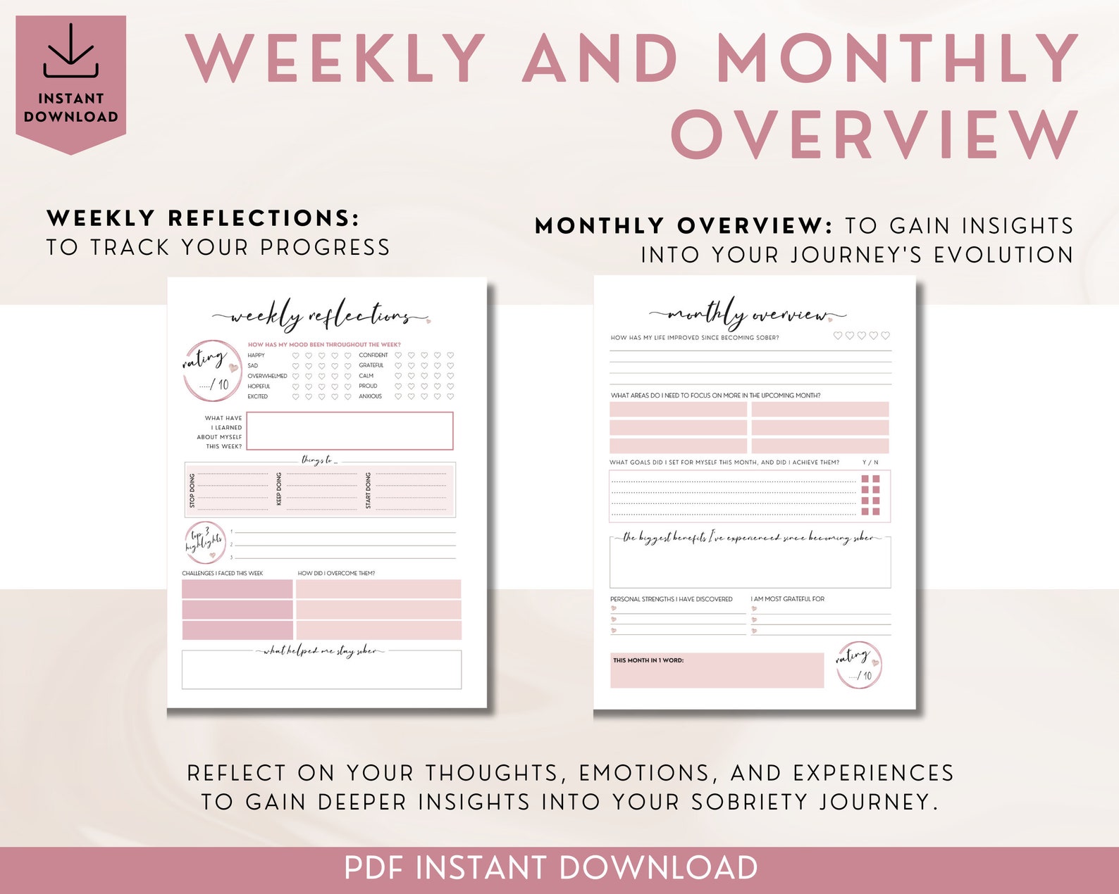 30 Day Sobriety Journal, Guided Daily Weekly Monthly Reflections ...