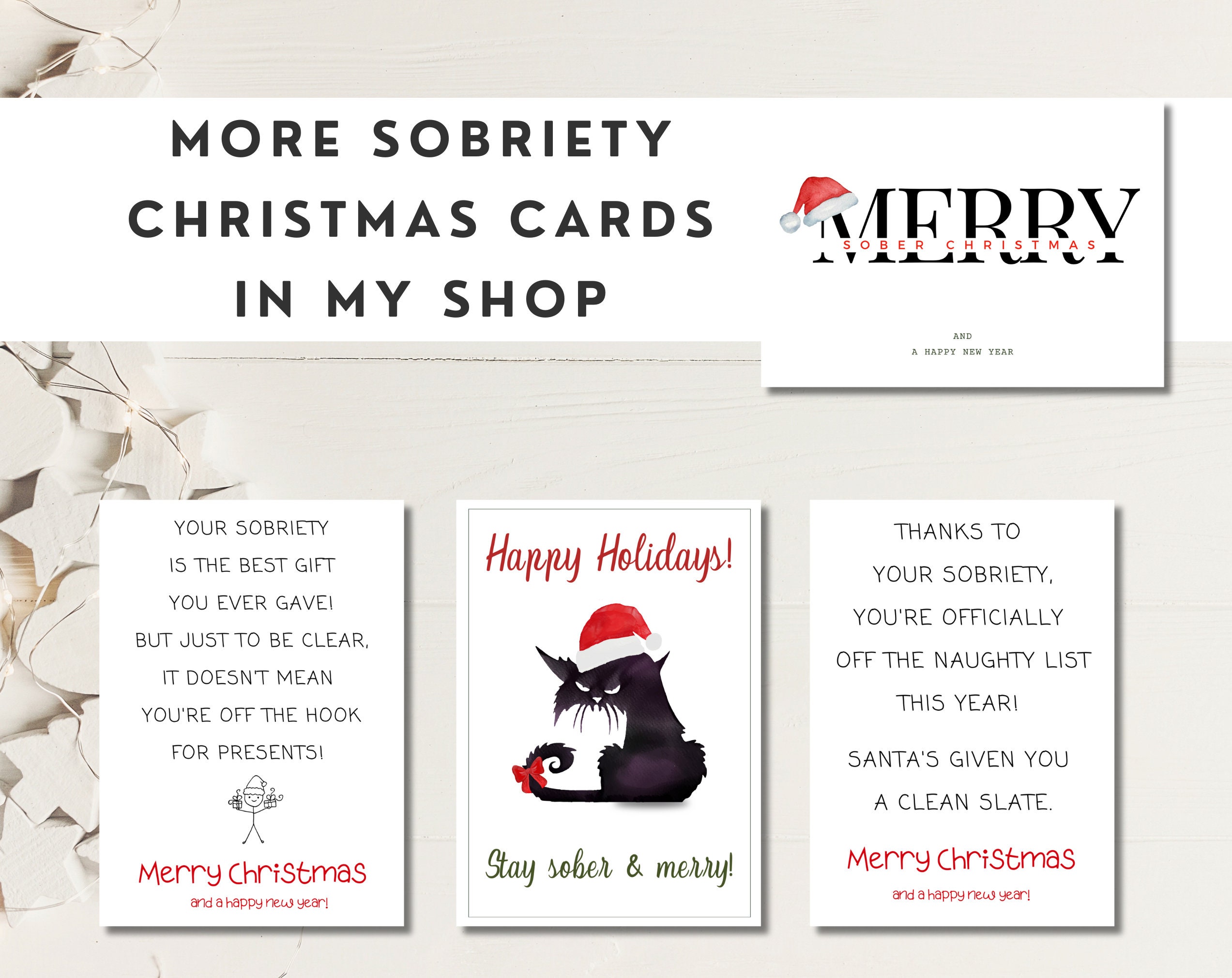 Sobriety Merry Christmas Card, Digital and Printable PDF Template, 7x5 ...