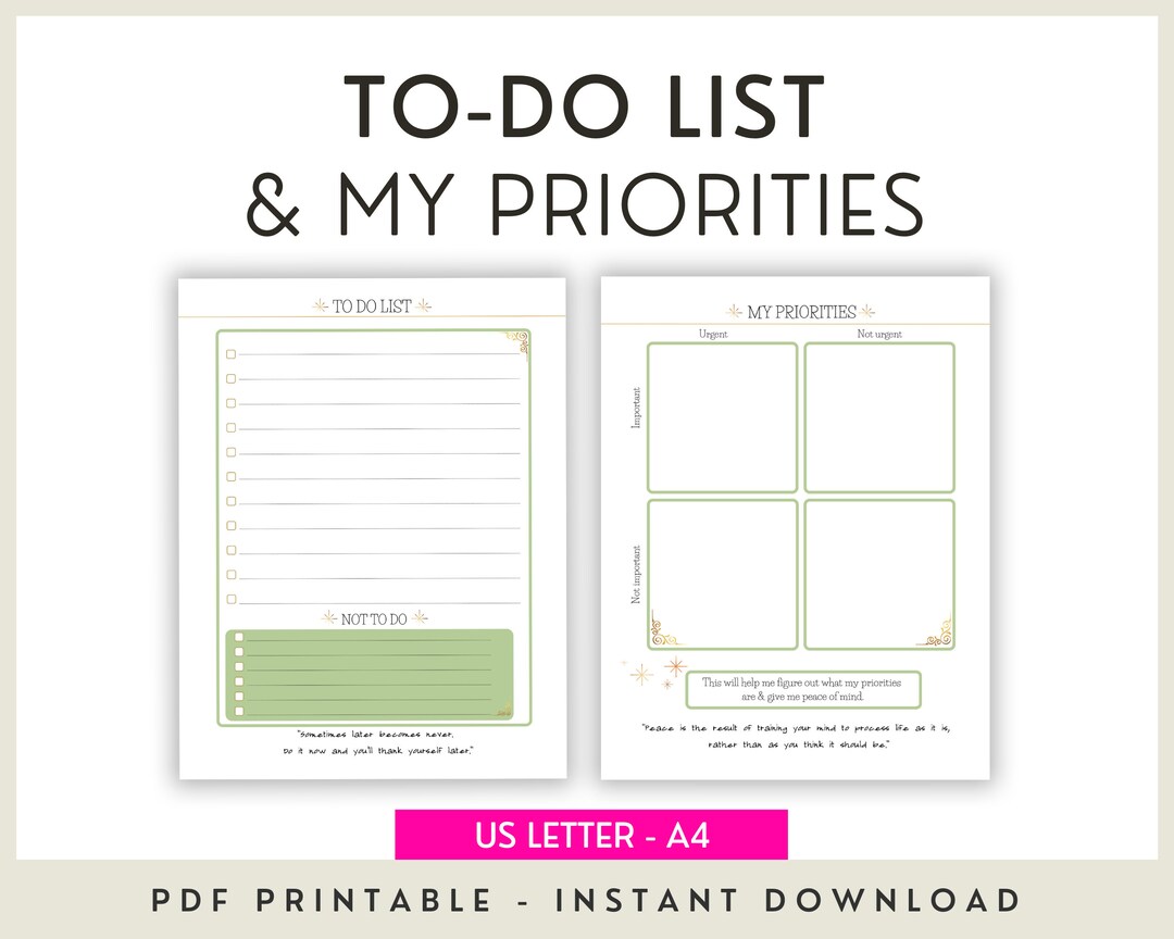 Minimal and Elegant To-do List and My Priorities Check List, Printable ...