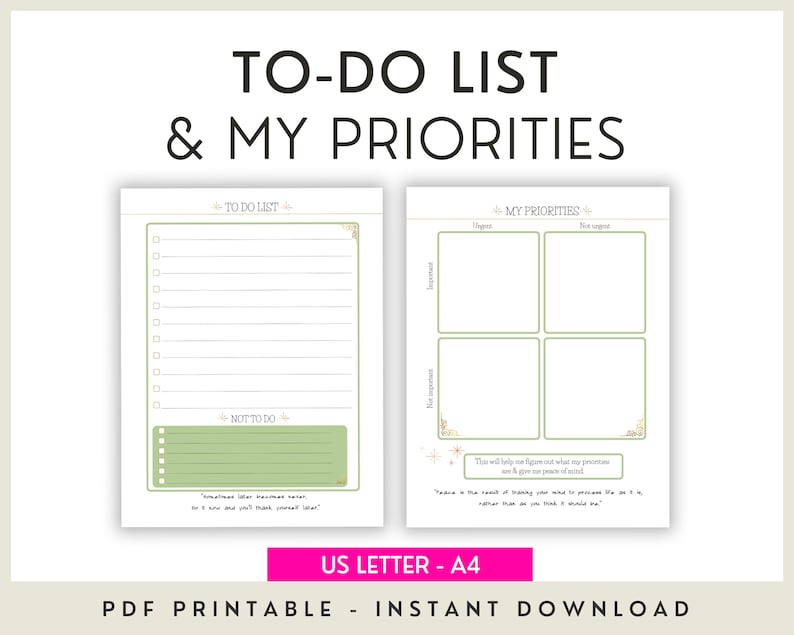 Minimal and Elegant To-do List and My Priorities Check List, Printable ...