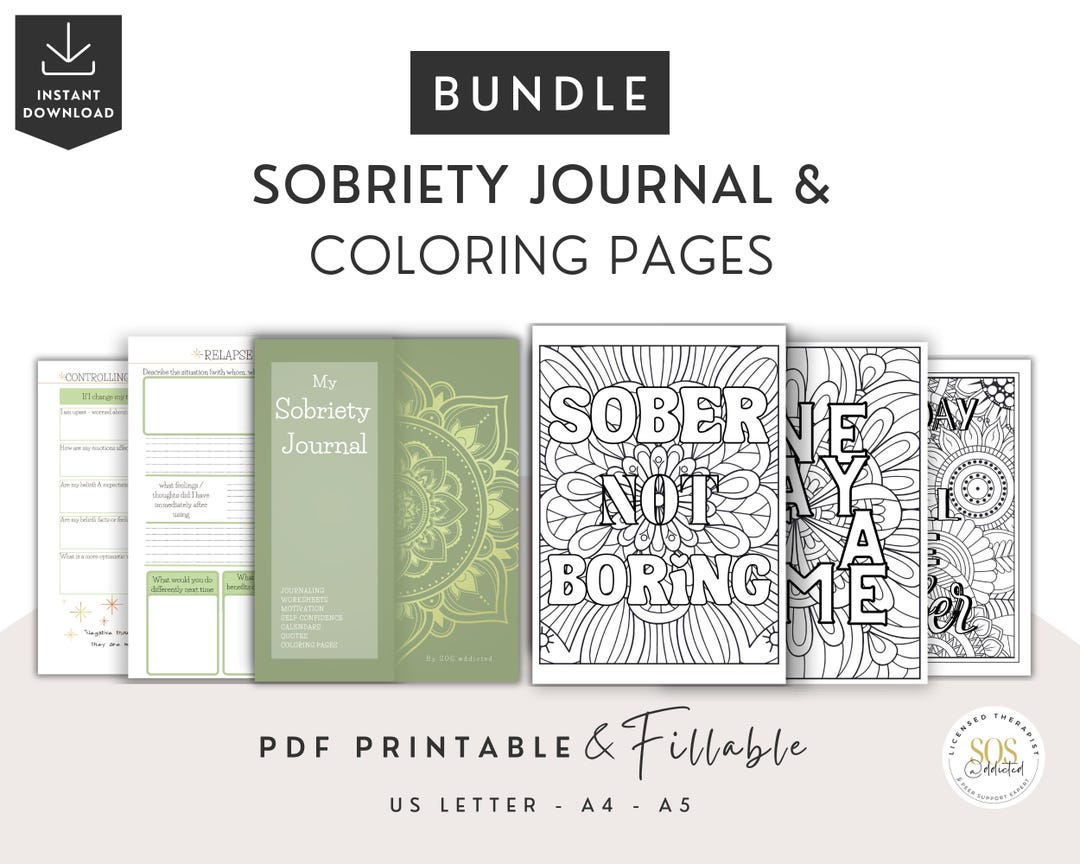 Sobriety Journal and Coloring Pages Bundle, Addiction Recovery ...
