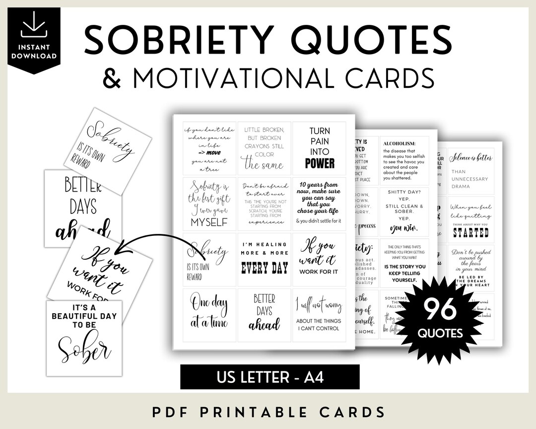 Sobriety Quotes Flash Cards, Printable Sober Support, Daily Motivation ...