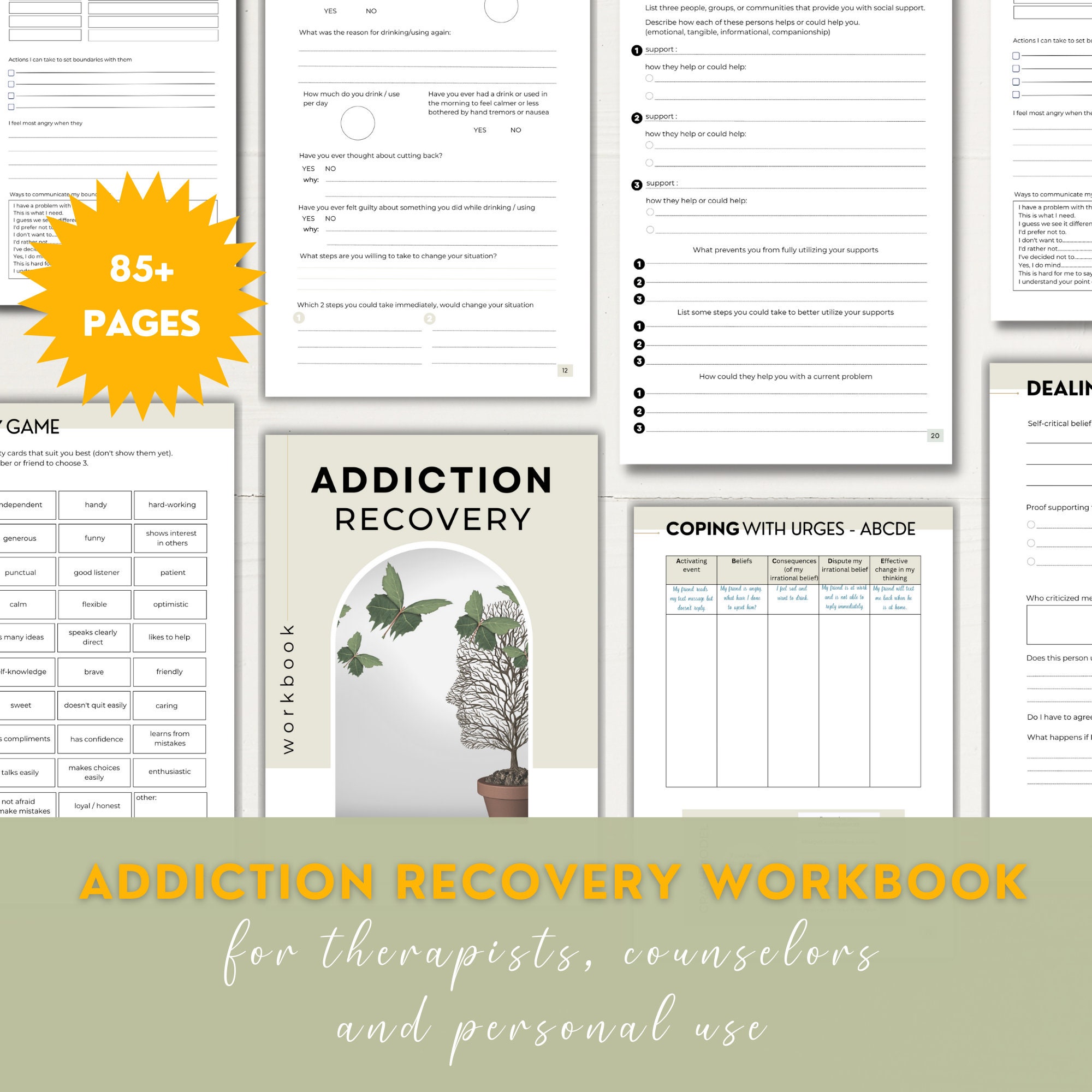 Addiction Recovery Workbook for Counselor, Printable Therapist ...