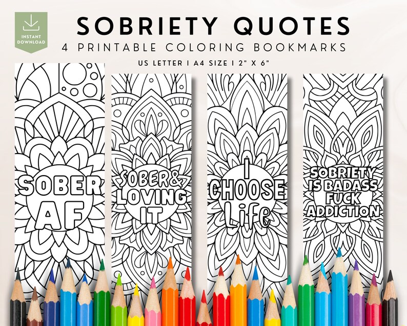 Sobriety Bookmarks to Color, Printable Addiction Recovery Bookmark Set ...