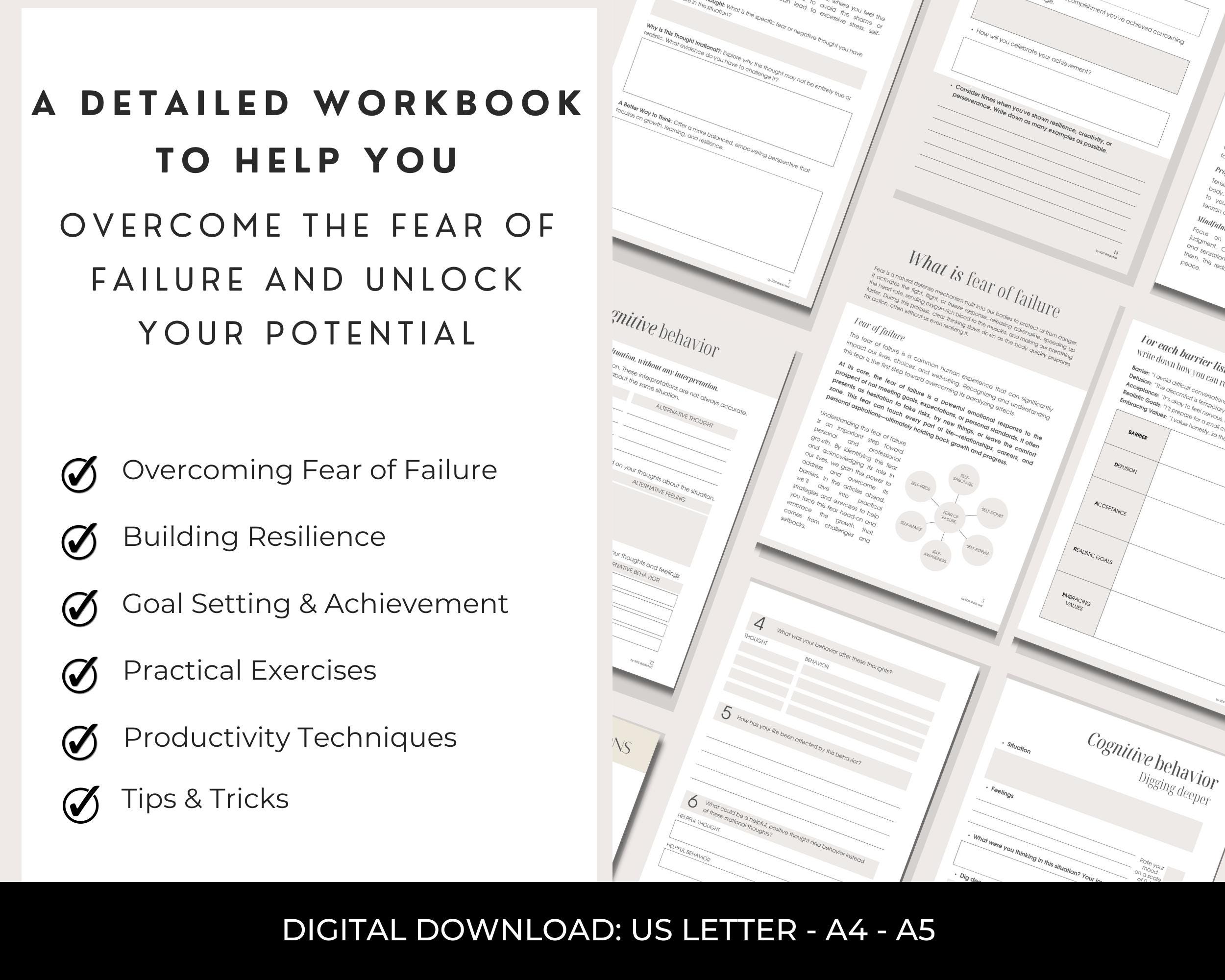 Fear of Failure & Goal Setting Therapy Worksheets, Counselor Resource ...