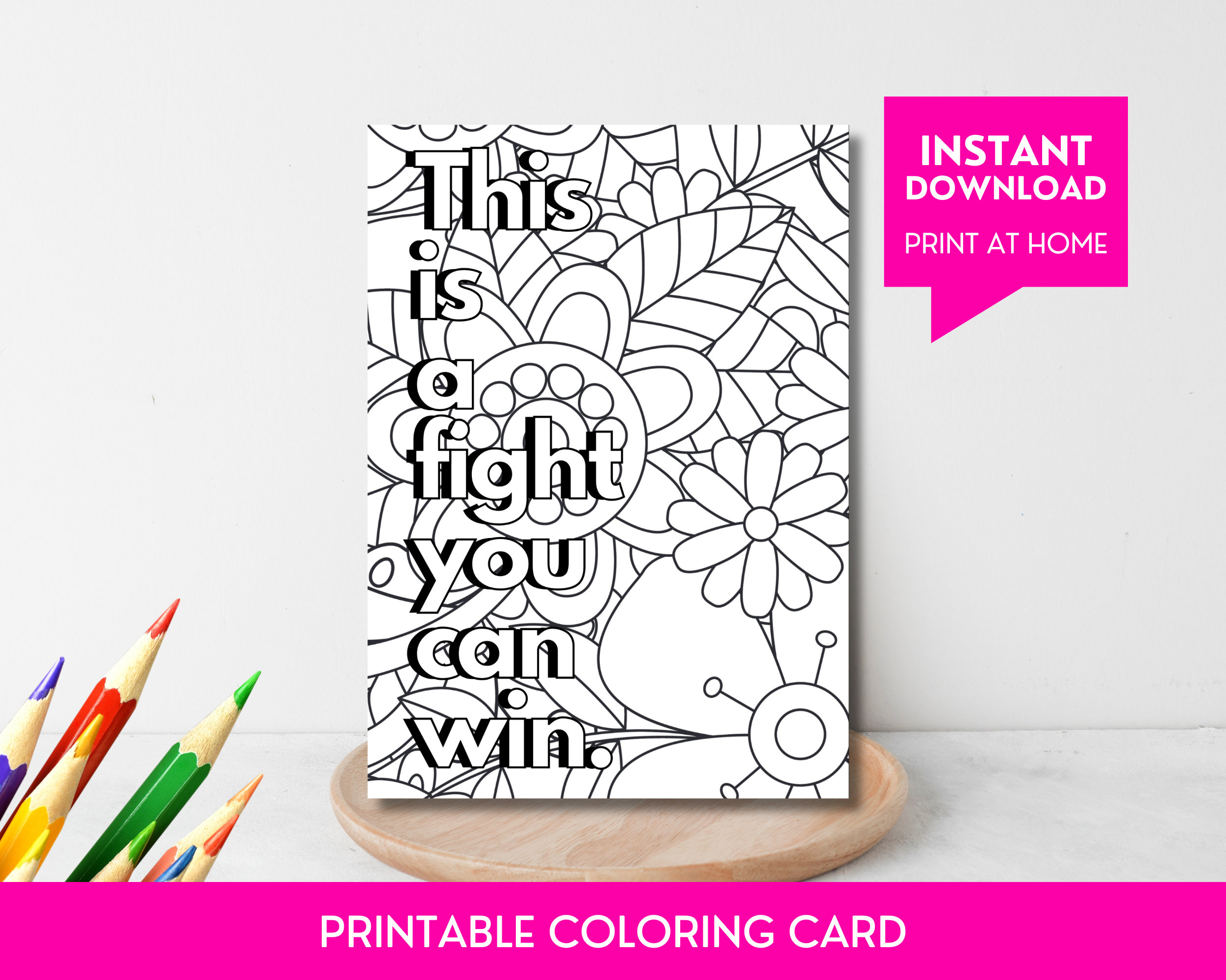 Printable Recovery Card, Coloring Card, 5x7 Floral Card, Awareness Gift ...