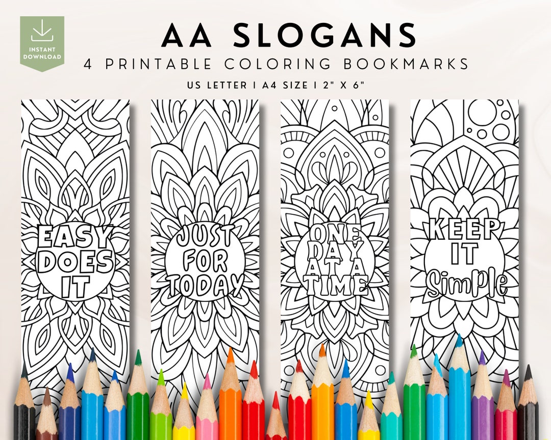 Coloring Bookmarks With AA Affirmations & Slogans, Printable NA ...