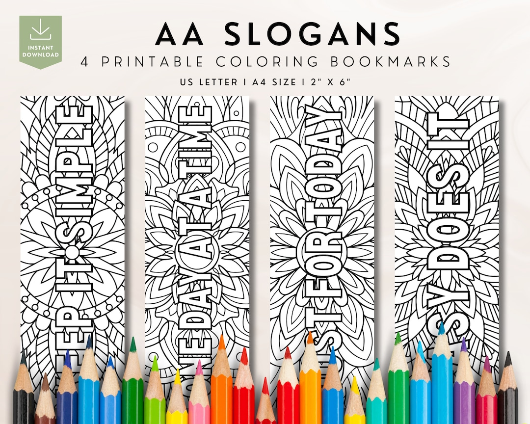 Coloring Bookmarks With AA Affirmations & Slogans, Printable Recovery ...