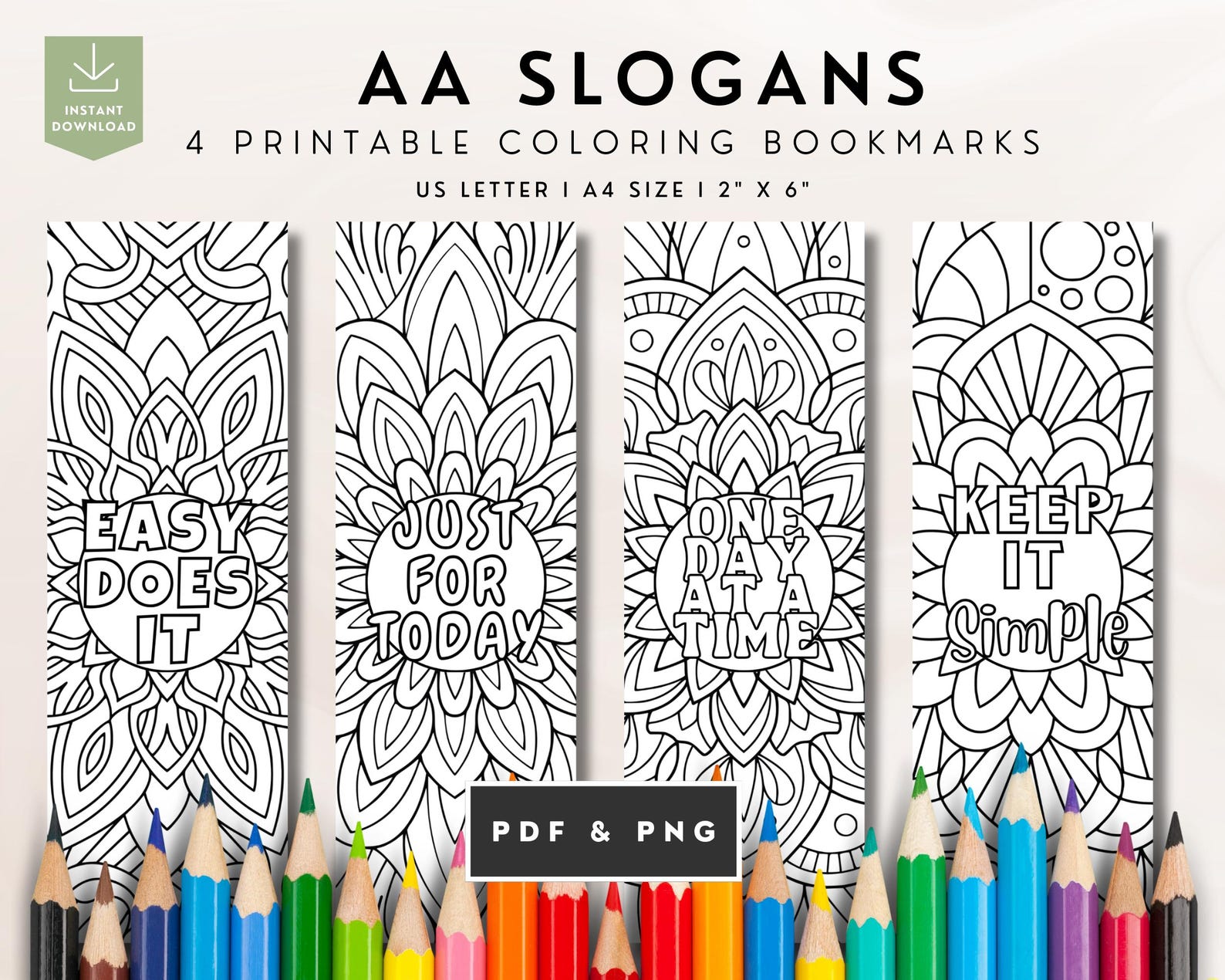 Digital AA Affirmation & Slogan Coloring Bookmark, NA AL Anon Recovery ...