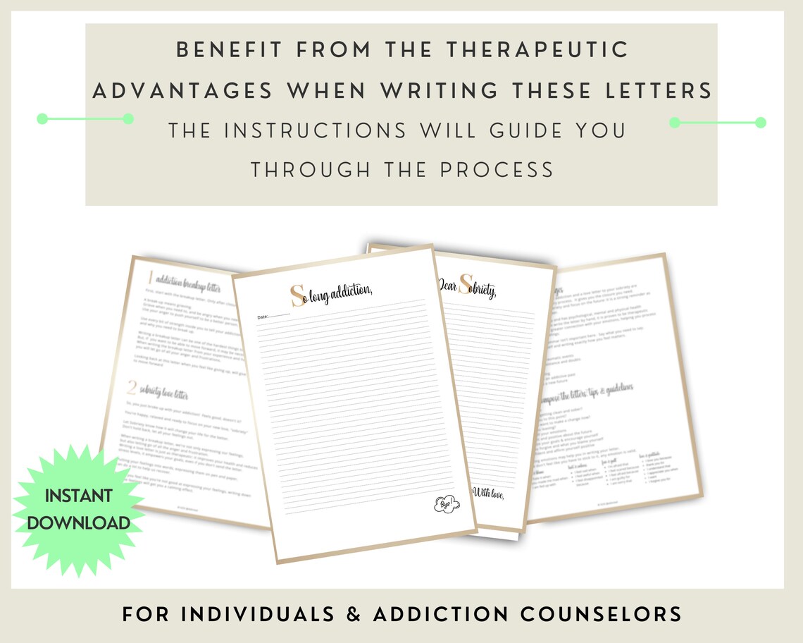 Therapy Worksheets for Addiction Recovery, Addiction Breakup Letter and ...