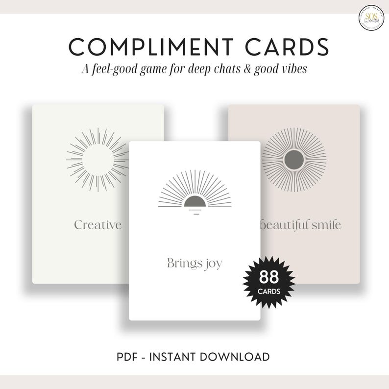 DIGITAL Compliment Cards, Game Group Therapy Activity Counselor Tool ...