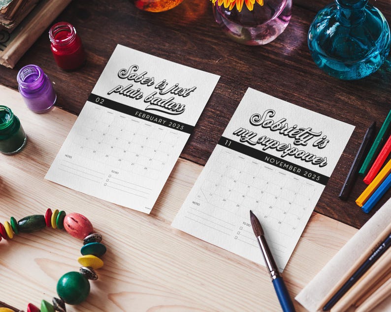 Sobriety Quotes 2025 Calendar, Printable Monthly Wall Planner Modern ...