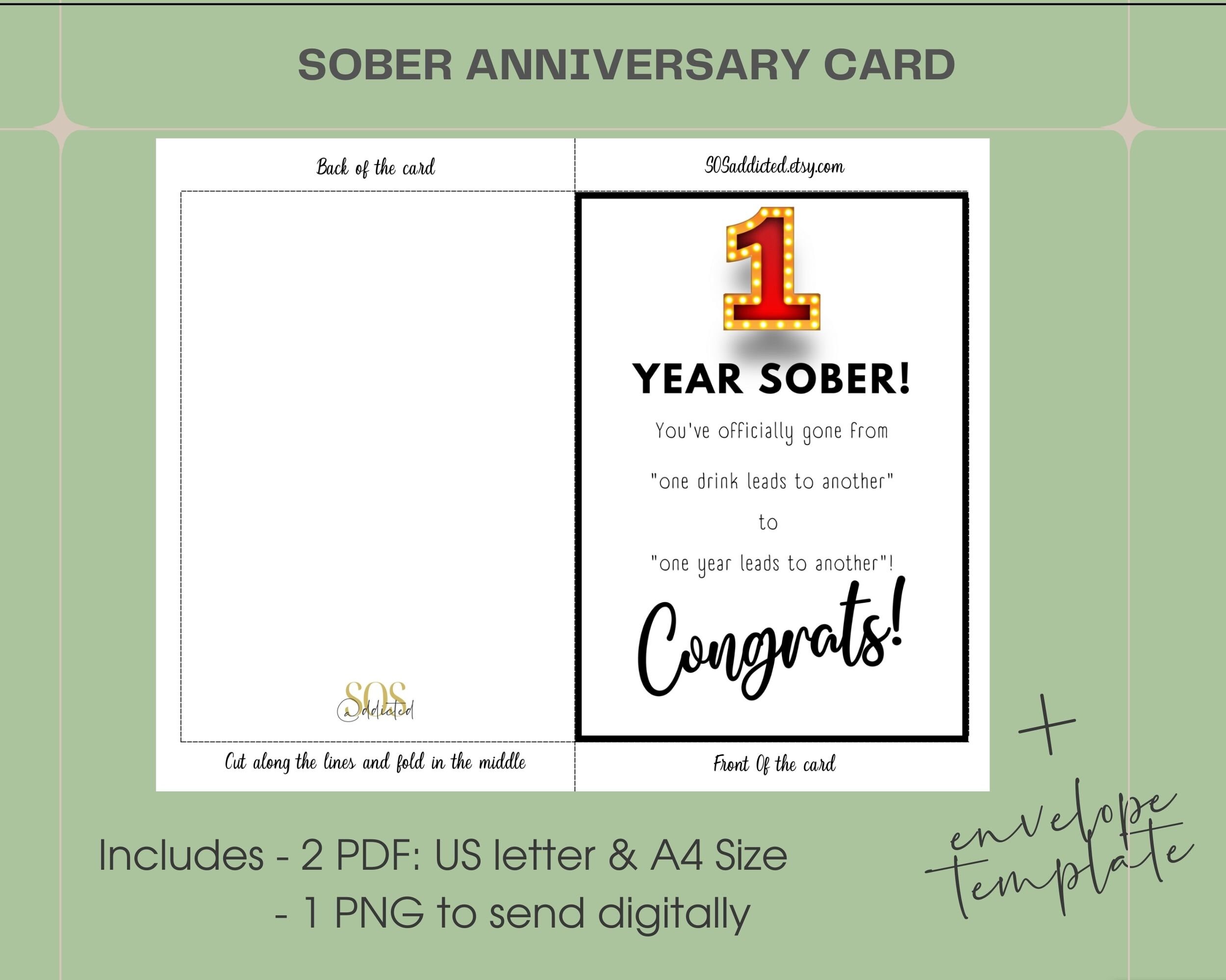 One Year Sober Printable & Digital Sobriety Card, Instant Download ...