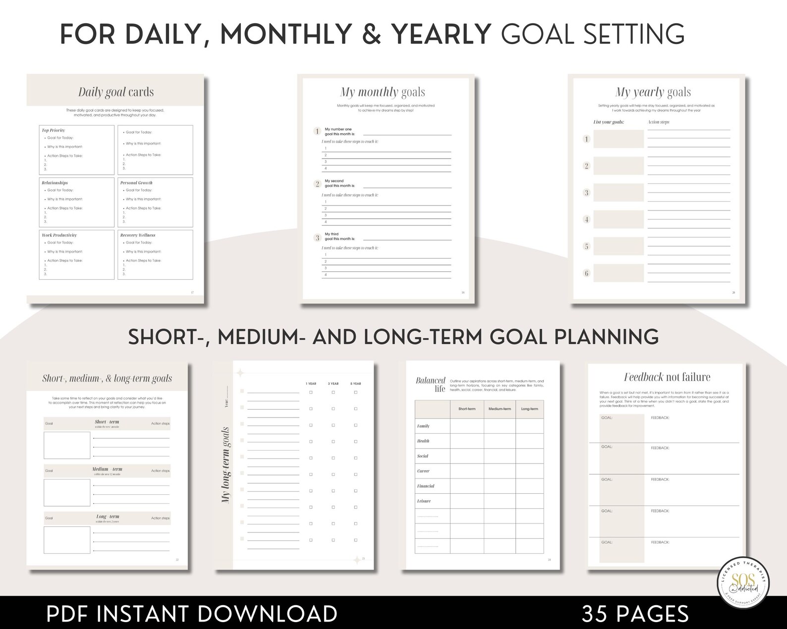 Goal Setting Sheets, Printable SMART Template, Therapy Worksheets ...
