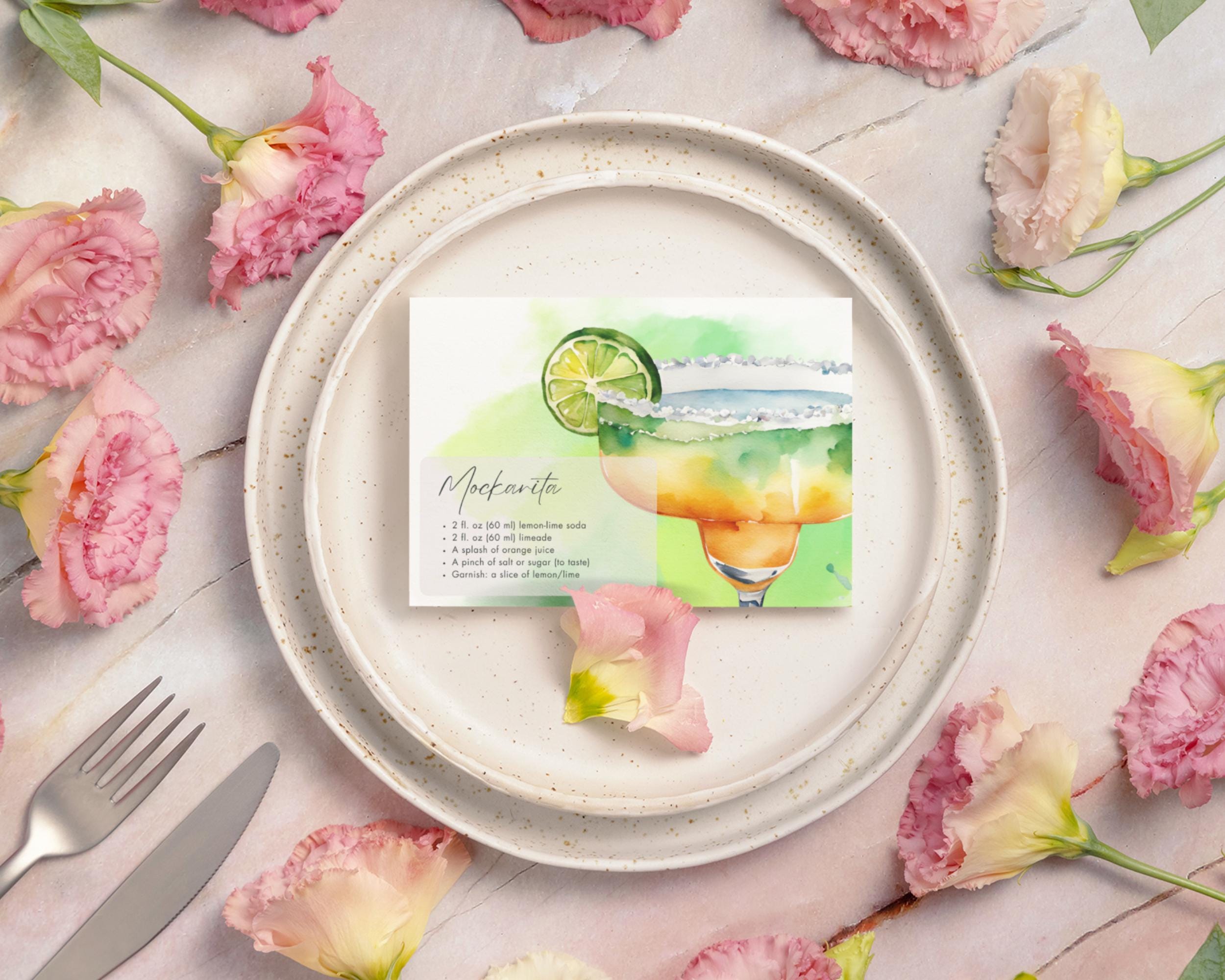 Mocktail Recipe Cards, 20 Alcohol-free Drinks Flashcards, Watercolor ...