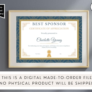 Custom Best Sponsor Certificate, Printable Award Made to Order ...