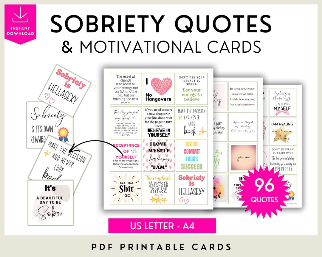 Sobriety Quotes Cards, Fun Sober Cards for Daily Motivation, Positive ...