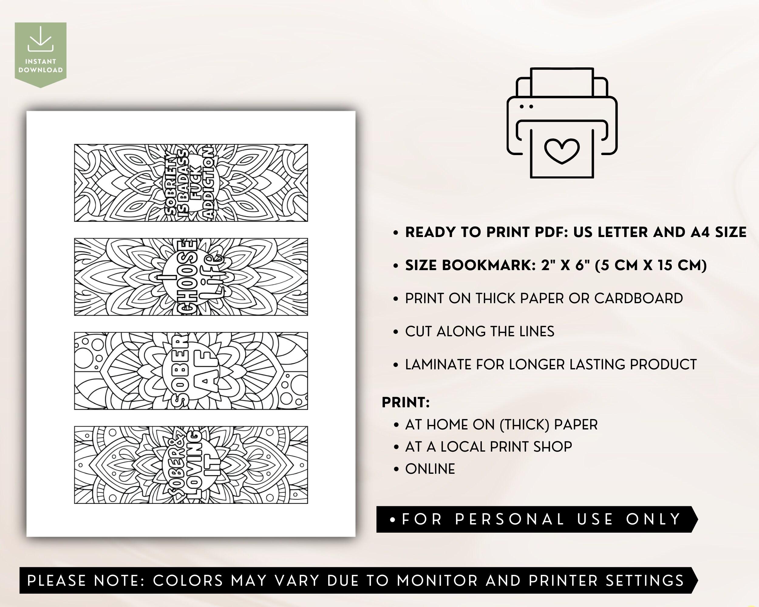 Sobriety Coloring Bookmarks: Addiction Recovery Quotes to Color, Set of ...