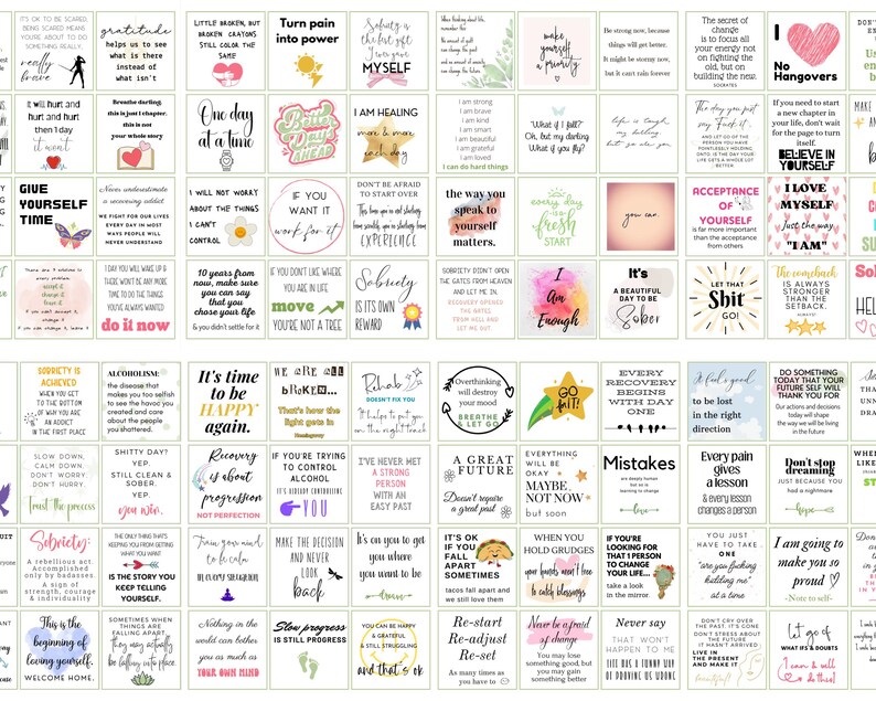 Sobriety Quotes Cards, Fun Sober Cards for Daily Motivation, Positive ...