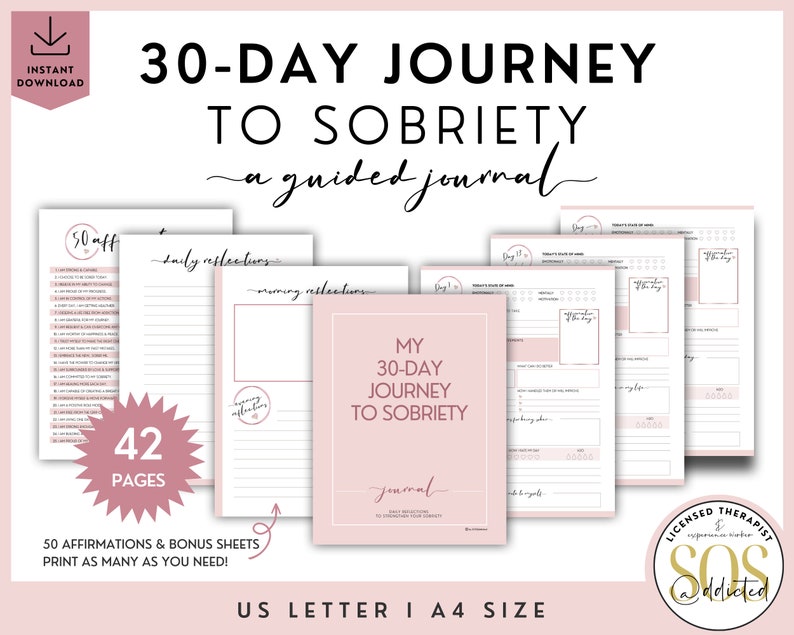 30 Day Sobriety Journal, Guided Daily Weekly Monthly Reflections ...