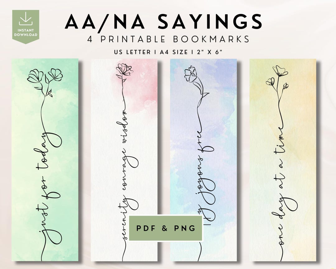 AA Sayings Printable Bookmarks, NA Addiction Recovery Floral Insert Set ...