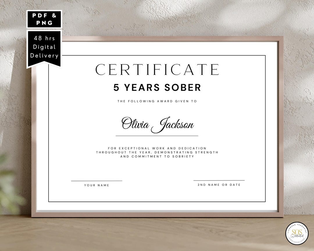Personalized Sobriety Certificate, Printable Award on Demand PDF ...