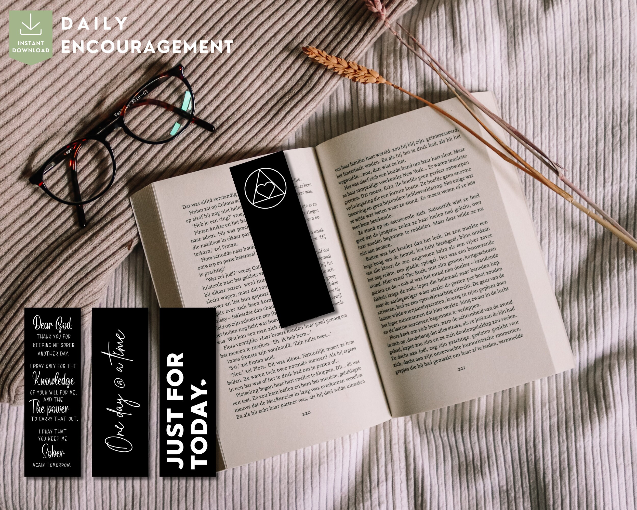 AA Slogan and Serenity Prayer Bookmarks, Printable NA Al Anon Recovery ...