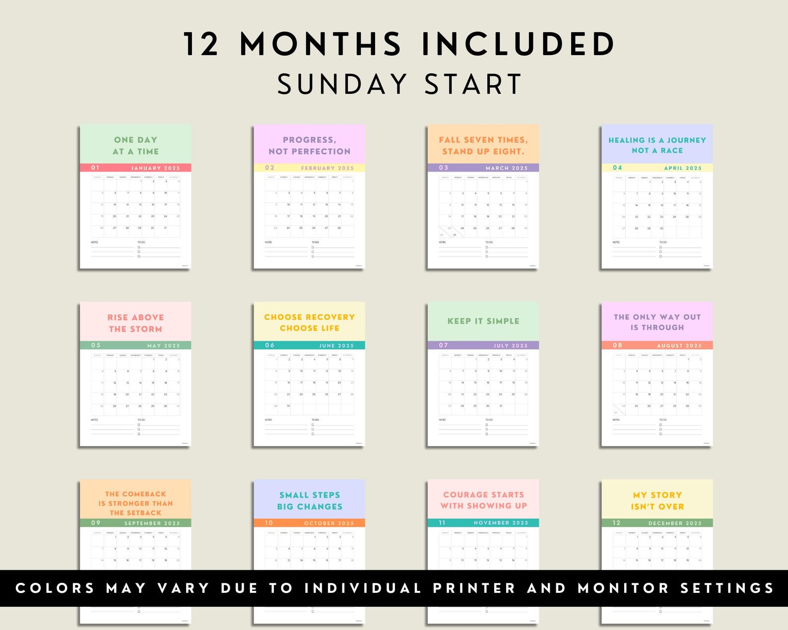 2025 Sobriety Calendar Motivational AA Quotes, Printable Monthly ...