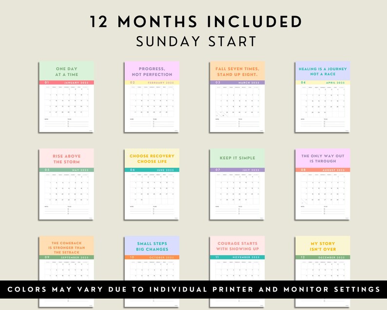 2025 Sobriety Calendar Motivational AA Quotes, Printable Monthly ...