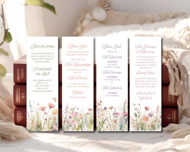 Digital AA Recovery Bookmark, NA Floral Serenity Prayer Saying ...