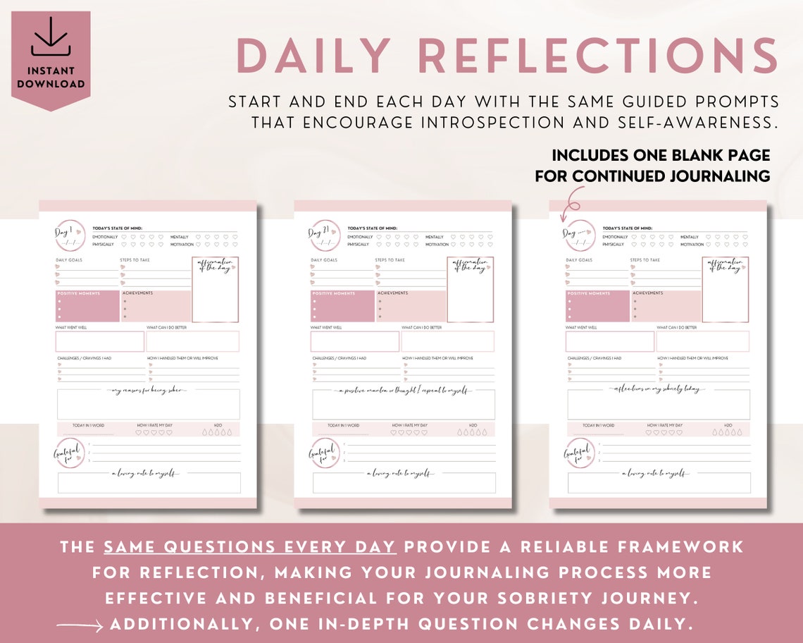 30 Day Sobriety Journal, Guided Daily Weekly Monthly Reflections ...