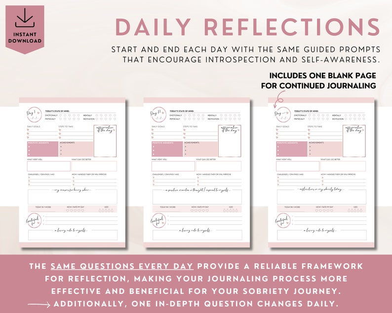 30 Day Sobriety Journal, Guided Daily Weekly Monthly Reflections, Recovery Affirmations ...