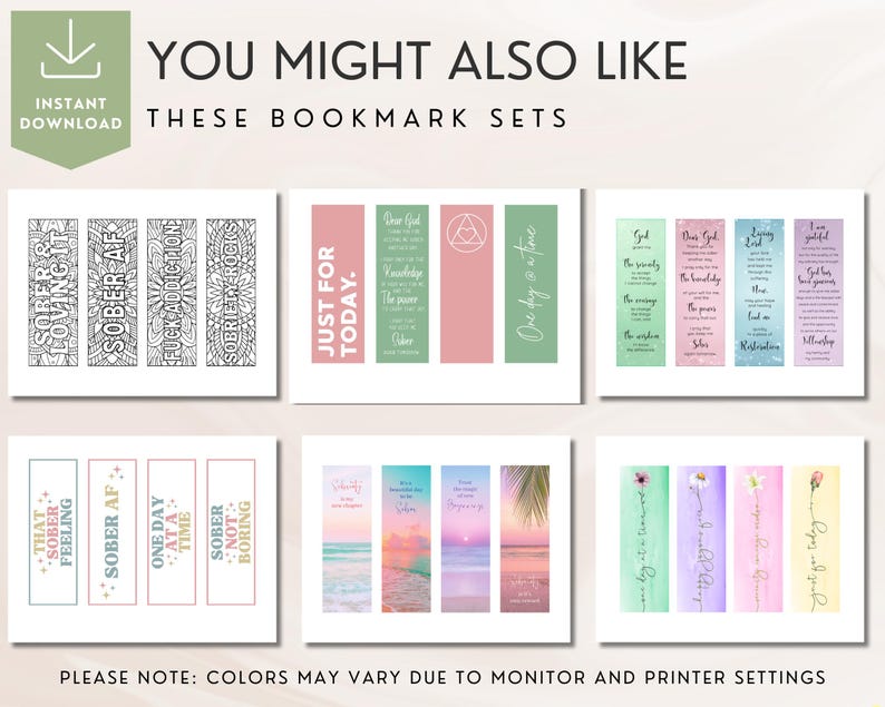 AA NA Al Anon Prayers Bookmark Set, Floral Serenity Prayer, Narcotics ...