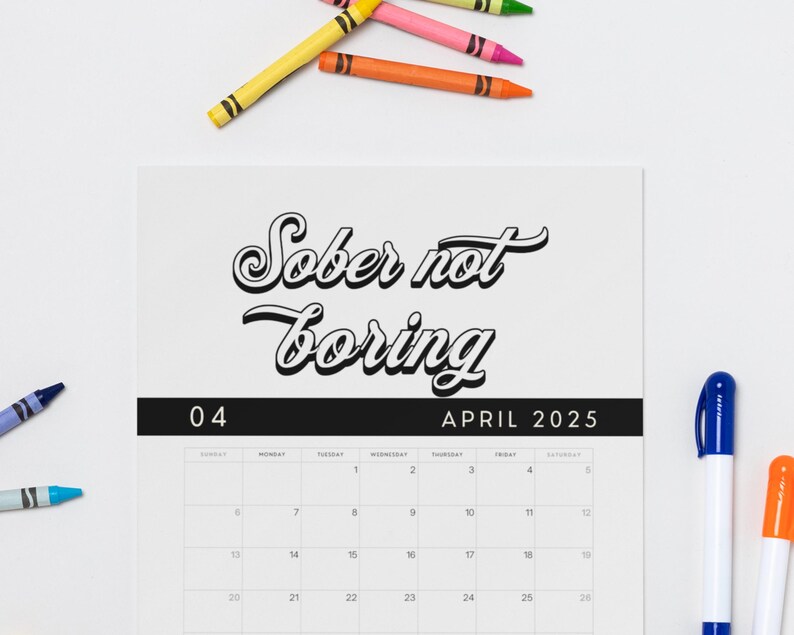 Sobriety Quotes 2025 Calendar, Printable Monthly Wall Planner Modern ...