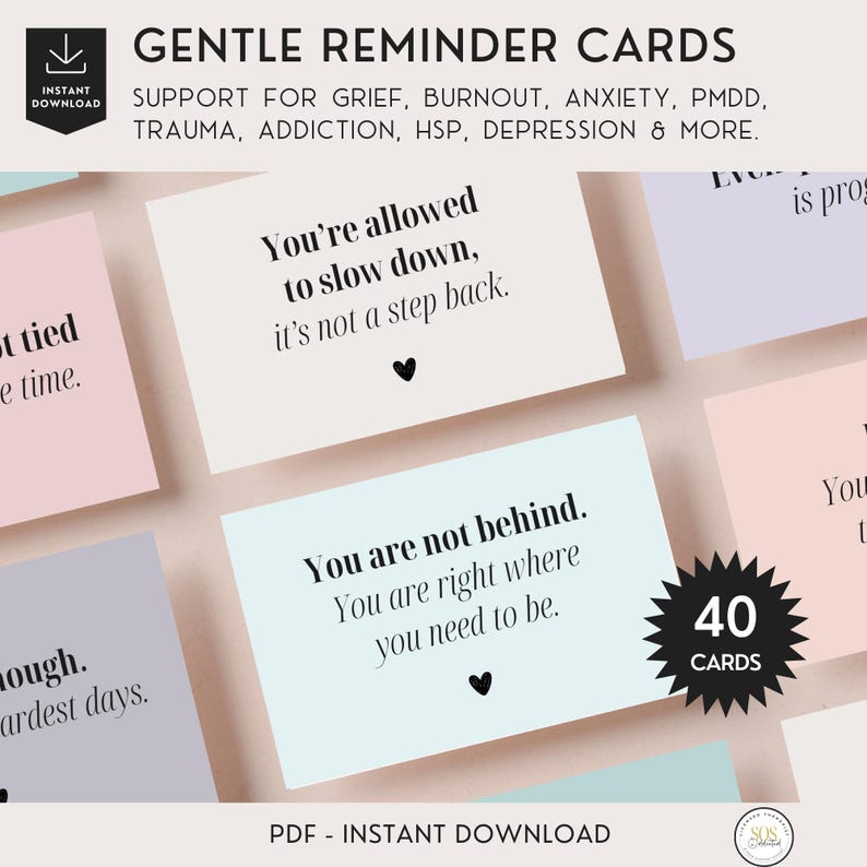 Printable Cards With Gentle Reminder, Anxiety Self Love Card, Comfort ...