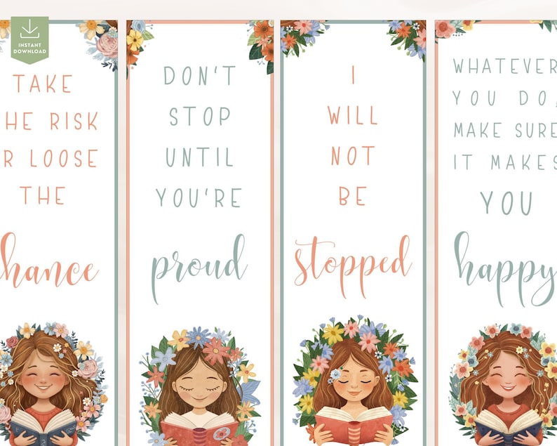 Cute Printable Bookmark Set With Daily Affirmations, Growth and ...