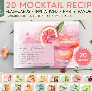 Mocktail Recipe Cards, 20 Alcohol-free Drinks Flashcards, Watercolor ...