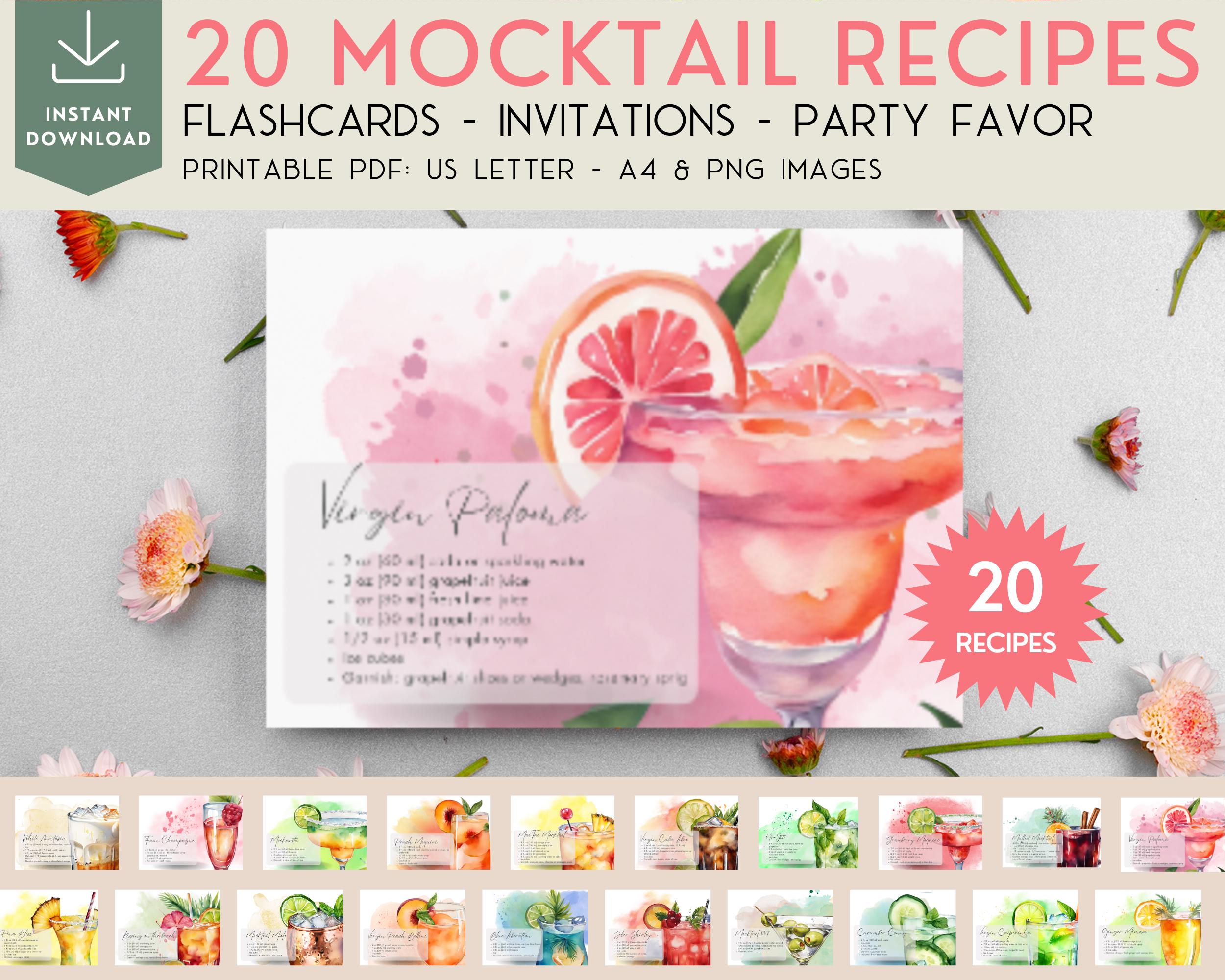 Mocktail Recipe Cards, 20 Alcohol-free Drinks Flashcards, Watercolor ...